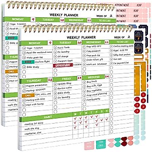 Spiral Weekly Planner with Habit Trackers, 8.7" X 9.5", 2 Pack Weekly To Do List Notepad with Calendar, 52 Sheets Tear Off Note Pad, Work and Personal Organizer