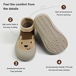 ZURLEFY Cartoon Bear Sock Shoes for Baby Boy, First Walking Sock Shoes Toddler, Non Slip Floor Baby Sock Slippers for Babies Newborn Infants Toddlers Boys Girls(37-07XL)