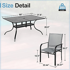 Crownland 7 Piece Patio Dining Set, Outdoor Textilene Dining Sets, 6 Textilene Metal Chairs and Rectangular Outdoor Dining Table with 1.57" Umbrella Hole (Grey)