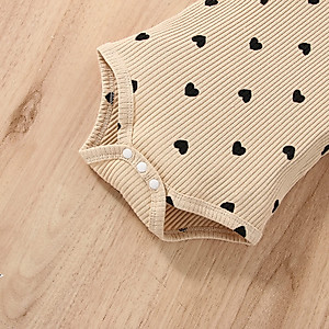 vivifayee Newborn Baby Girl Clothes Outfits Infant Ruffled Romper Hearts Print Long Sleeve Pants Set with Headband 3Pcs Cute Toddler Baby Girl Clothes Set