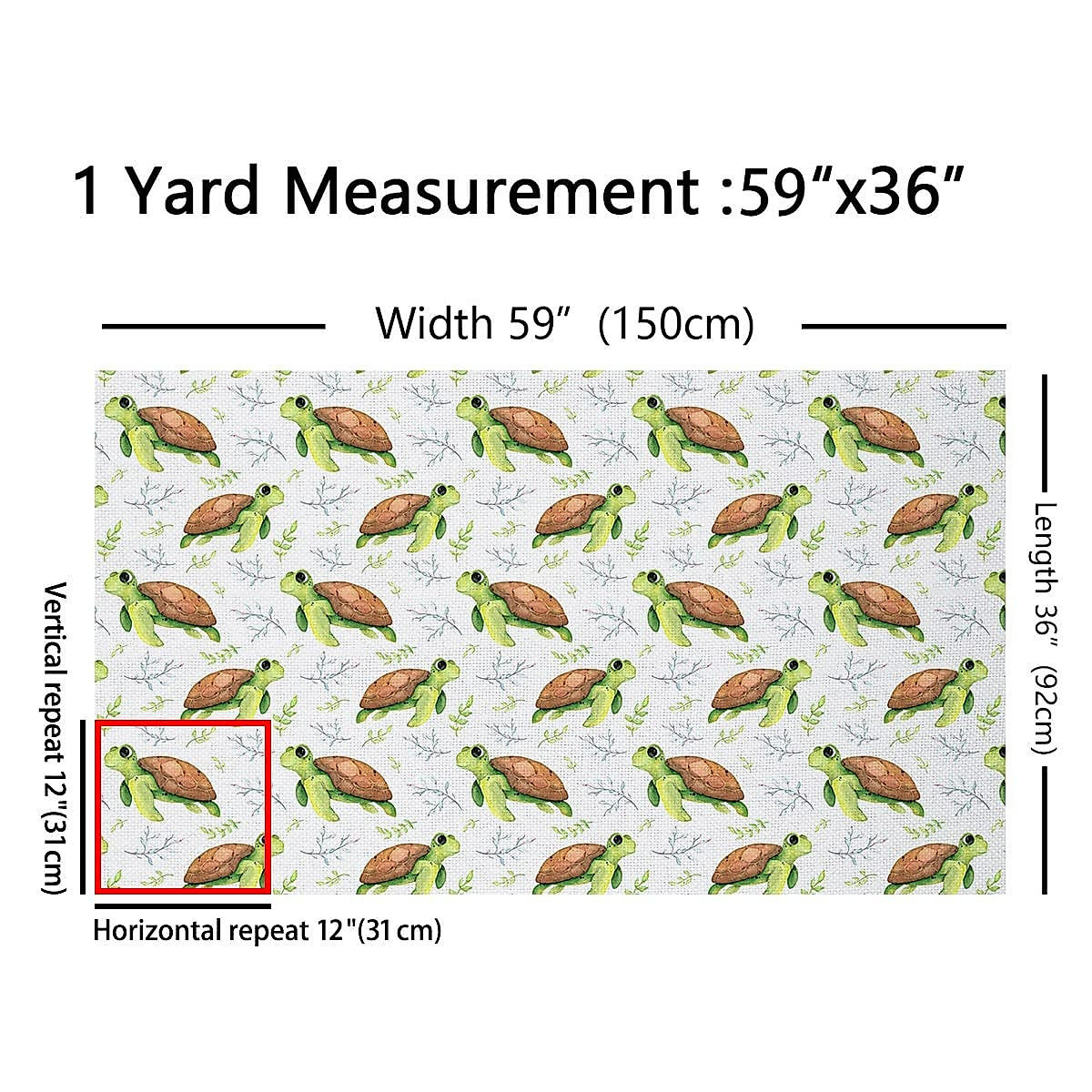 Cute Sea Turtles Fabric by The Yard Watercolor Cartoon Wild Sealife Decor Fabric for Kids Boys Girls Outdoor Natural Leaves Rustic Style Fabric for Bed Outdoor Indoor DIY Projects 1 Yard