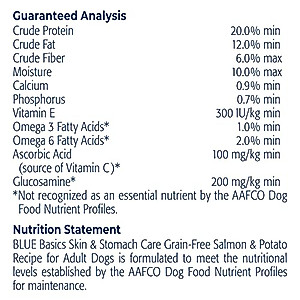 Blue Buffalo Basics Skin & Stomach Care, Grain Free Natural Adult Dry Dog Food, Salmon & Potato 22-lb