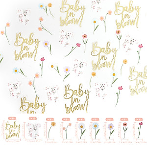 BABY Shower Script Table Confetti - Baby In Bloom Confetti Shower Decor, Floral Bodysuit Scatter Confetti, Flower Baby Gender Reveal Party Decorations, Glitter Confetti Photo Props (BABY GIRL PINK)