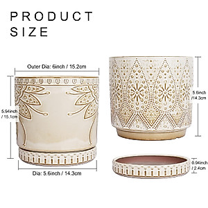 YFFSRJDJ 6 Inch Indoor Plant Pots with Drainage Holes and Saucers, Ceramic Planter for Plants, Flower Pot - Set of 2