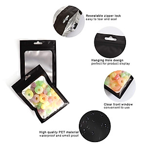 Bezall 100Pcs Mini Resealable Mylar Bags with Window, Smell Proof Zip Lock Food Storage Bags Foil Pouch for Packaging Small Business Candy Sample Jewelry (Black, 3x4.7 Inches)