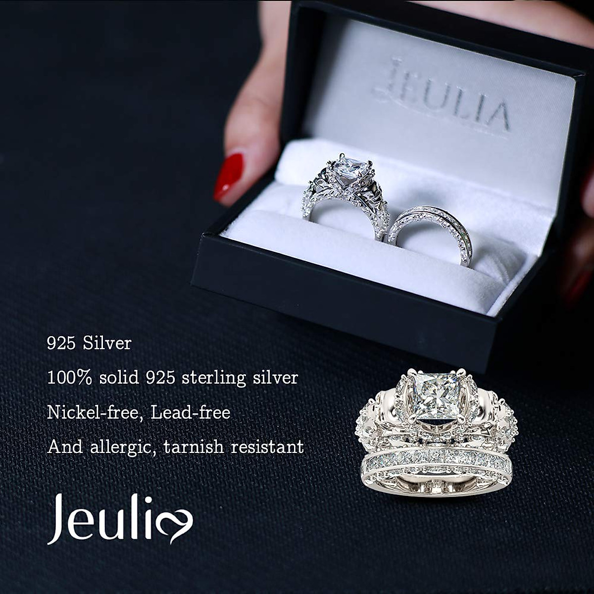 Jeulia Sterling Silver Princess Cut Skull Engagement Ring Set with Cubic Zirconia - Wedding Anniversary Promise Ring Bridal