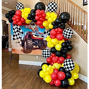 12 Pack 18 Inch Checkered Racing Balloons Helium Foil Mylar Black and White Checkered Balloons for Race Car Themed Party Birthday Festival Decorations Supplies