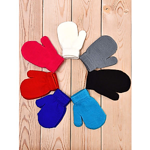 7 Pairs Toddler Mittens Kid Gloves Stretch Full Finger Mitten Winter Warm Knitted Gloves(5-10 Years Size)