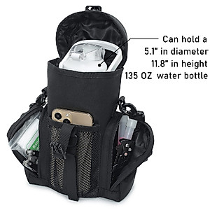Tactical Molle Water Bottle Pouch Multi-Purpose 128 oz Buckle Secured Top Water Bottle Holder Bag Hydration Carrier with Shoulder Strap (Black)