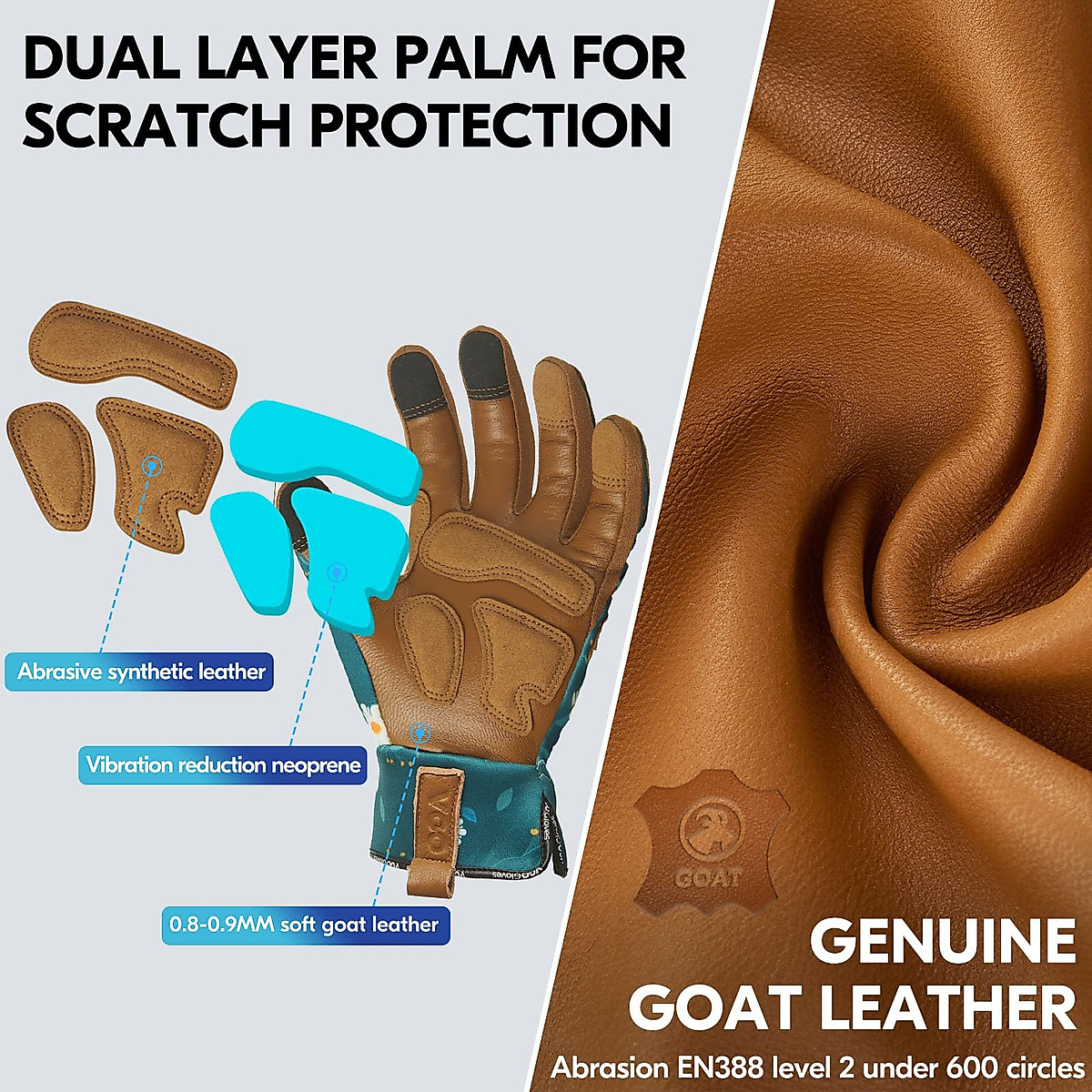 Vgo... 1Pair Gardening Gloves for Women, Goatskin leather Thorn Proof Working Gloves for Weeding, Digging, Raking, Pruning and Planting,Touchscreen (M,Dark Green,GA7471)