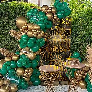 DNBOD Green and Gold Balloon Garland Kit, 132pcs Dark Green Balloon, Metallic Gold Balloon and Gold 4D Foil Mylar Balloon for Adult Birthday Bridal Shower Wedding Jungle Theme Party Decoration