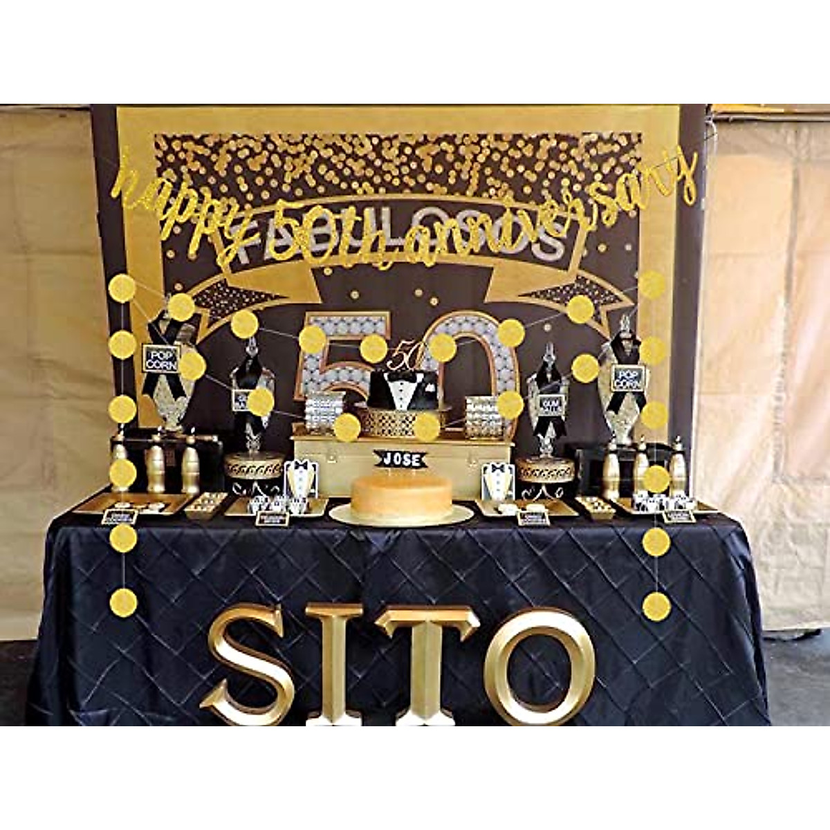 Glittery Gold Happy 50th Anniversary Banner, 50th Anniversary Party Garland Sign for 50th Birthday Party, Wedding Anniversary Party and Photo Prop Decorations