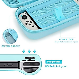 innoAura Switch OLED Case 19-in-1 Bundle with Carrying Case, Game Organizer, Screen Protector, Stand and Thumb Grips (Blue)