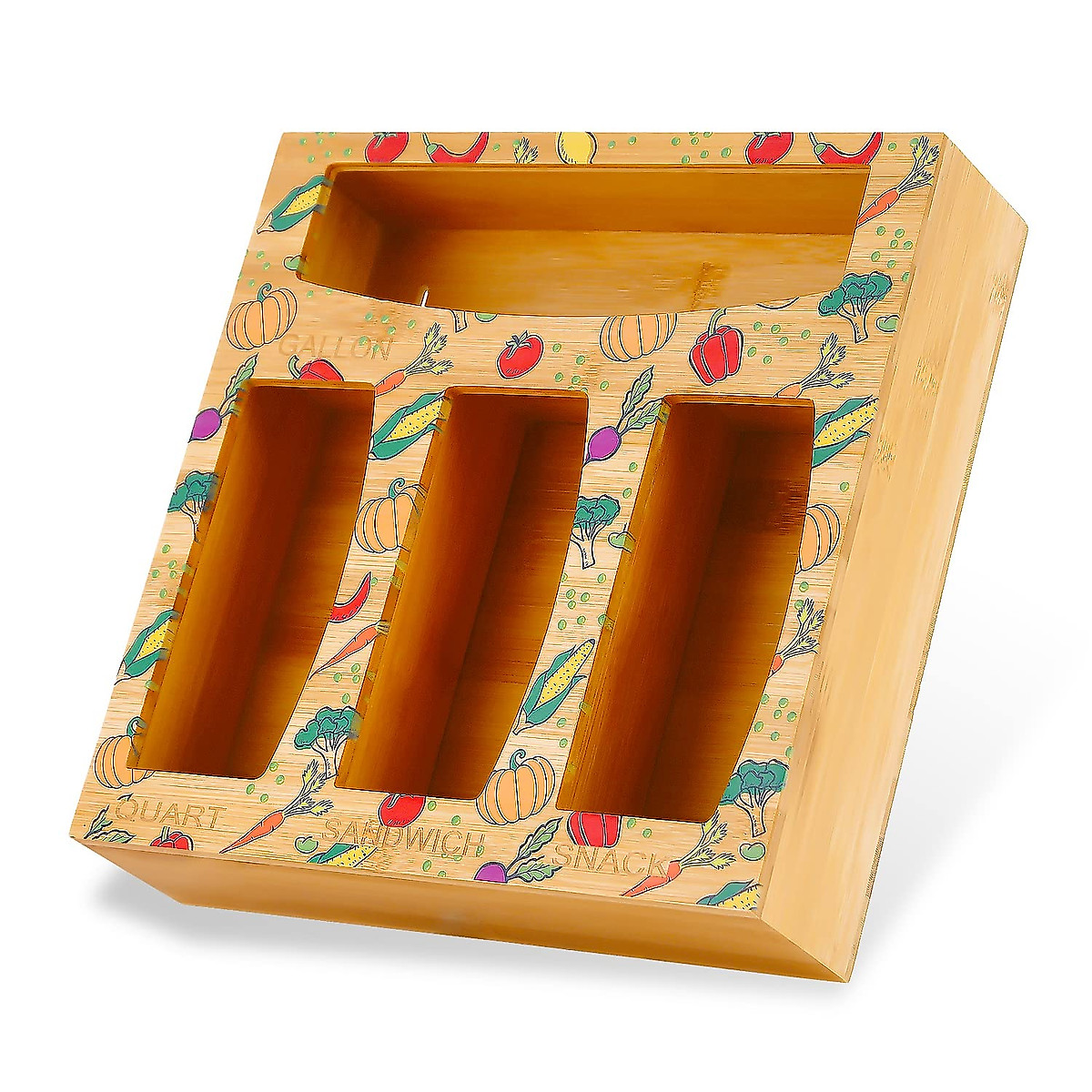 UPTRUST Ziplock Bag Storage Organizer, Farmhouse Wood Kitchen Food Baggie Dispenser Box for Kitchen Drawer Organizer, Compatible with Most Brands Gallon Bag, Quart Bag, Sandwich Bag, Snack Bag