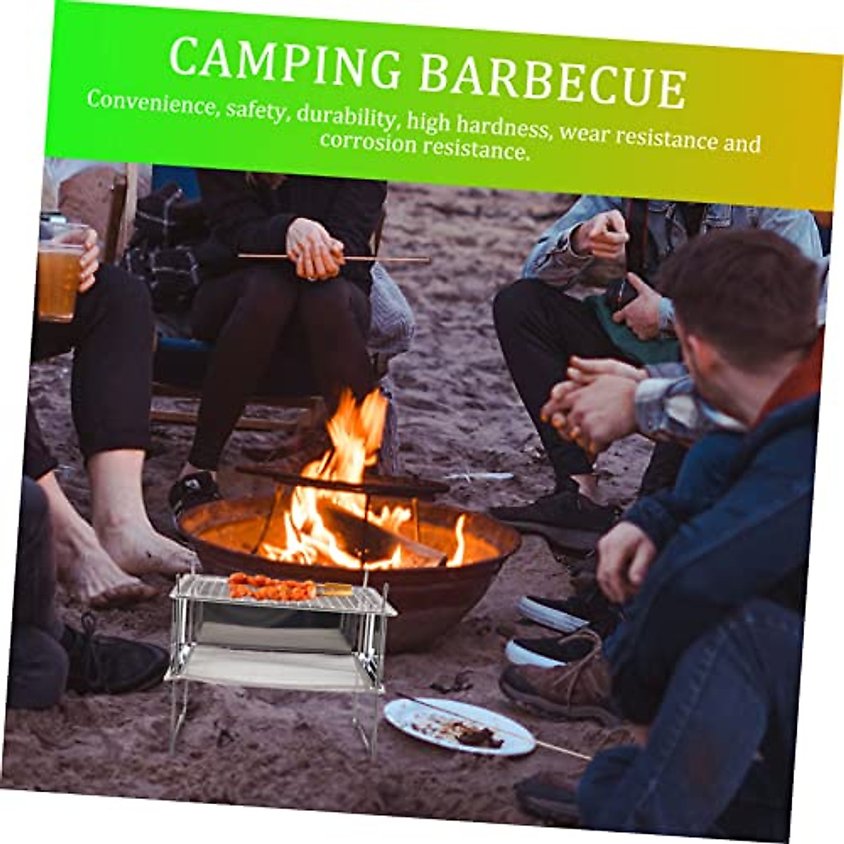 SECFOU 1 Set for Park Camping Duty Kabob Barbecue Hibachi Portable Garden Cooking Tabletop Stainless Outdoor Kabab Heavy- Charcoal Beach Backyard Patio Steel Burning Firepit Folding