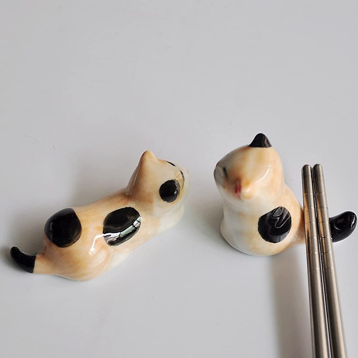 Luxshiny 4pcs Decorative Design Japanese Rest Home Mini Ceramic Chopstick Stand Rests Shape Racks Porcelain Fork Style Cat Chopsticks Rack Spoon Creative Storage Holder Holders