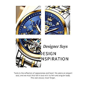 OLEVS Men Automatic Watch Skeleton 5 Hands Mechanical Blue Classic Luxury Multi Calendar Stainless Steel Waterproof Wrist for