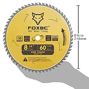 FOXBC 8-1/4 Inch Table Saw Blade 60 Tooth Fine Finish Wood Cutting with 5/8" Arbor, Diamond Knockout