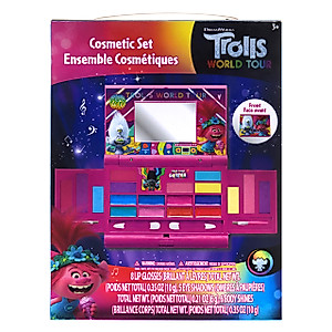 Townley Girl Super Sparkly Lip Compact Cosmetic Set for Girls, 22 Lip glosses, 4 blushes in Mirrored Case (Trolls)