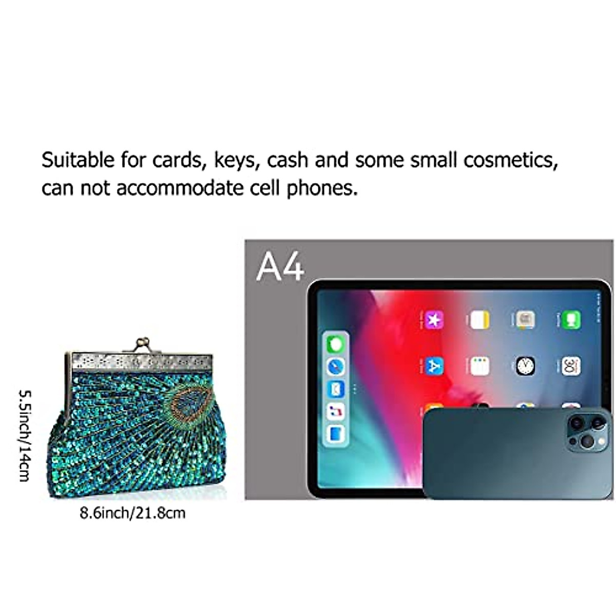 Vistatroy Vintage Style Beaded And Sequined Evening Bag Wedding Party Handbag Clutch Purse for Women Evening (Peacock blue)