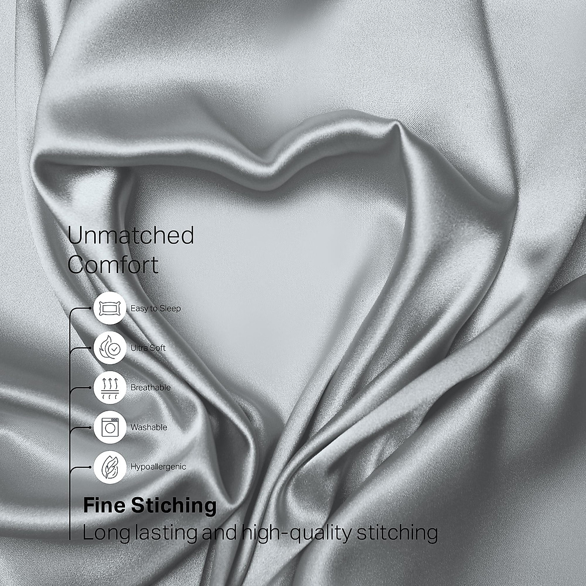 AL AHMEDANI LINEN 6 Piece Satin Sheets Queen and King Size with 4 Pillow Cases, 1 Satin Fitted Sheet, 1 Satin Duvet Cover - Gray