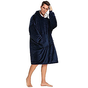 YEPLINS Oversized Blanket Sweatshirt Hoodie, Wearable Hoodie Sherpa Hoodie Sweatshirt, Soft Warm Hooded Blanket Giant Hoodie for Men (Blue)