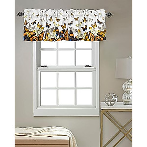 Butterfly Floral Window Kitchen Curtain Valance, Window Curtain Valance Rod Pocket, 1 Panel Short Valances Window Treatment for Living Room Bedroom Bathroom Cafe (60x18 Country Style Ombre Butterfly)