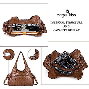 Angelkiss Purses and Handbags for Women Washed Vegan Leather Crossbody Hobo Satchel Shoulder Tote Purse TAUPE