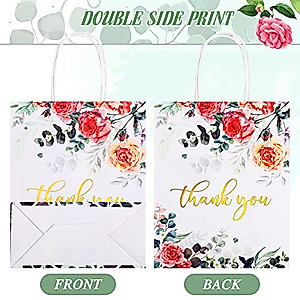 Nezyo 24 Pcs Floral Design Small Thank You Bags with Gold Foiled Printed Thank You Party Bags with Handles White Kraft Paper Bags Party Favor Bags for Wedding Birthday Baby Shower, 8.27x5.91x3.1''