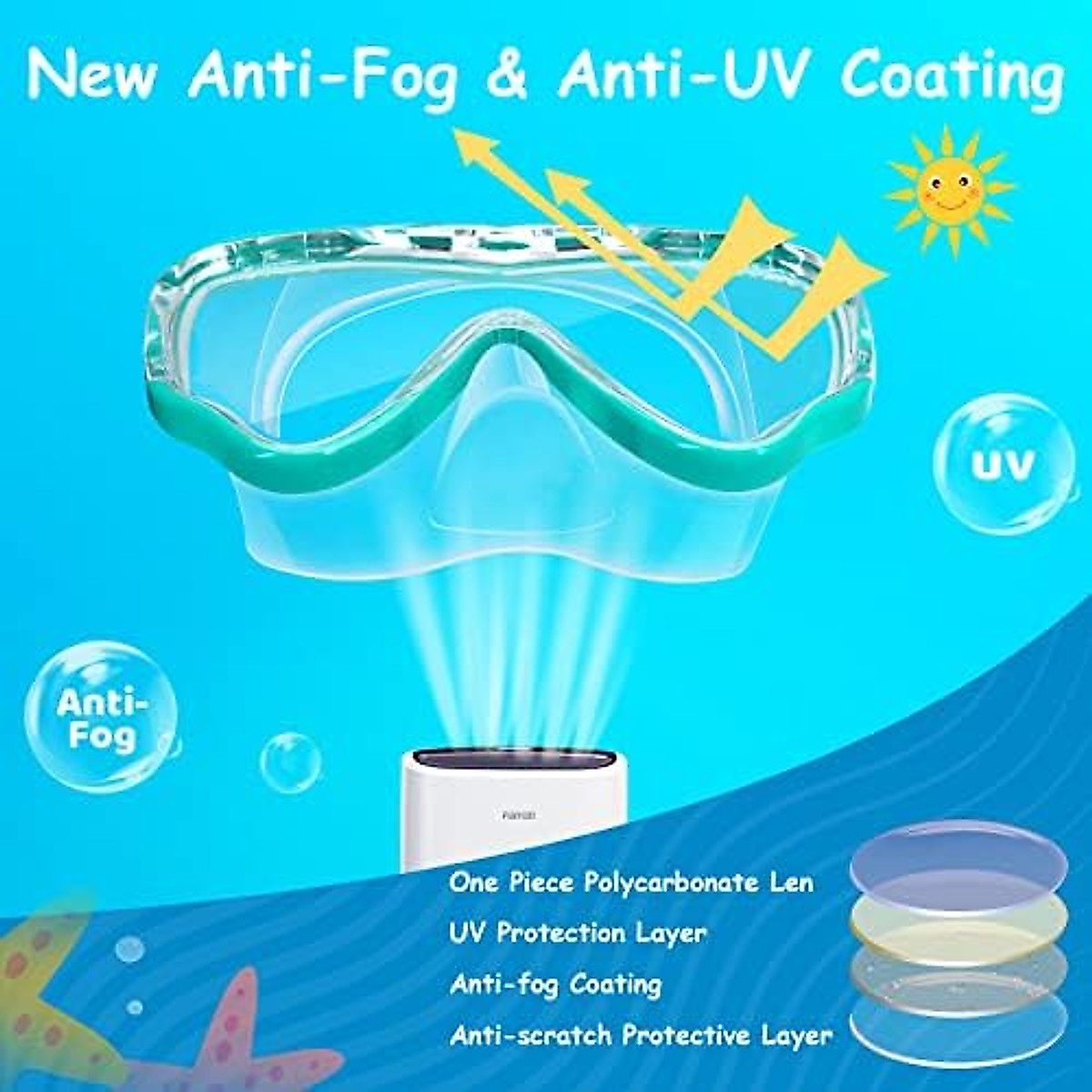 Vvinca Kids-Goggles with Nose Cover, Diving Mask Elastic Fabric Strap Anti Fog Anti Shattered Lens for Kids Swim Goggles 3-14