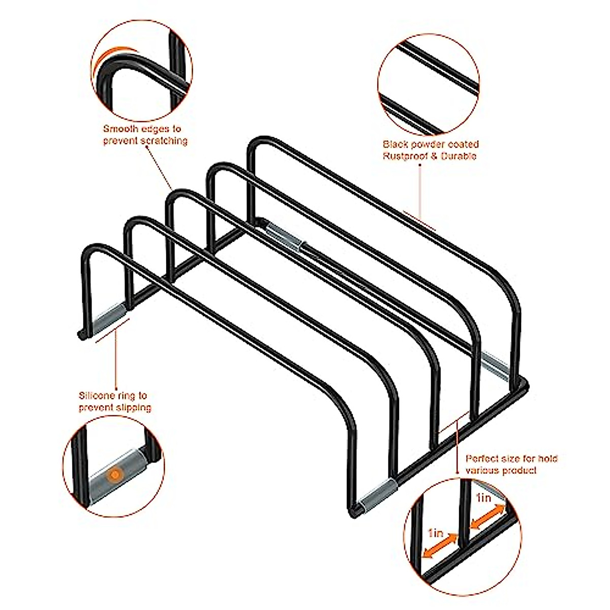 Cutting Board Organizer 2 Pack, Compact Chopping Board Storage Rack for Cabinet, Kitchen Countertop Pan Pot Lids Stand Holder Organizer for Baking Sheets, Flat Plate (1.0 Inch Width Slots)