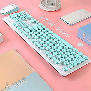 CORN Technology N520 Ergonomic Design, Retro Chiclet Round Keycaps, 2.4GHz Wireless Connectivity Silent Typing Keyboard and 1600DPI Mouse Combo for Office and Game (Blue)