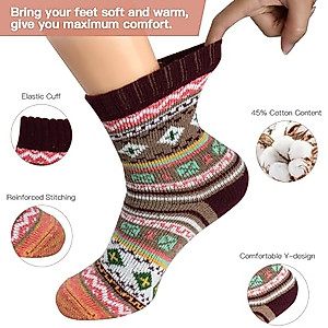 FYC Winter Womens Socks - Wool Warm Thick Knit Cozy Crew Casual Vintage Soft Socks for Women - Christmas Gifts - 5 Pairs
