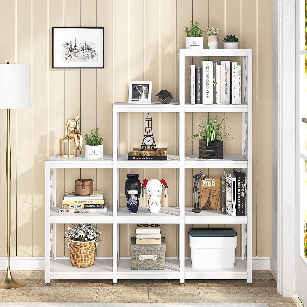 Tribesigns 12 Shelves Bookshelf, Industrial Ladder Corner Bookshelf 9 ...