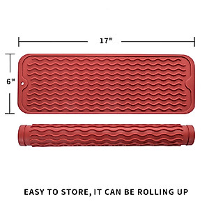 MicoYang Silicone Dish Drying Mat for Multiple Usage,Easy clean,Eco-friendly,Heat-resistant Silicone Mat for Kitchen Counter,Sink,Bar,Bottle,or Cup Red M 17 inches x 6 inches