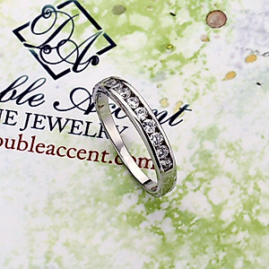 DoubleAccent Sterling Silver Round CZ Channel Set Half Eternity Ring Band Anniversary Ring 4MM (Size 3 to 12), 4