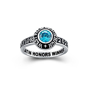 JNJ Women's Class Ring, personalized for high school and college graduates, Sterling Silver, Birthstone Class Ring, Classy collection-Jour Nouveau Jewelry (Platinum)