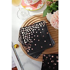 100 Black and Rose Gold Napkins - 4 Assorted Designs, 3-Ply Cocktail Napkins Folded 5x5 Inches Bar Napkins Disposable Beverage Party Napkins Paper Napkins Dinner for Wedding Birthday