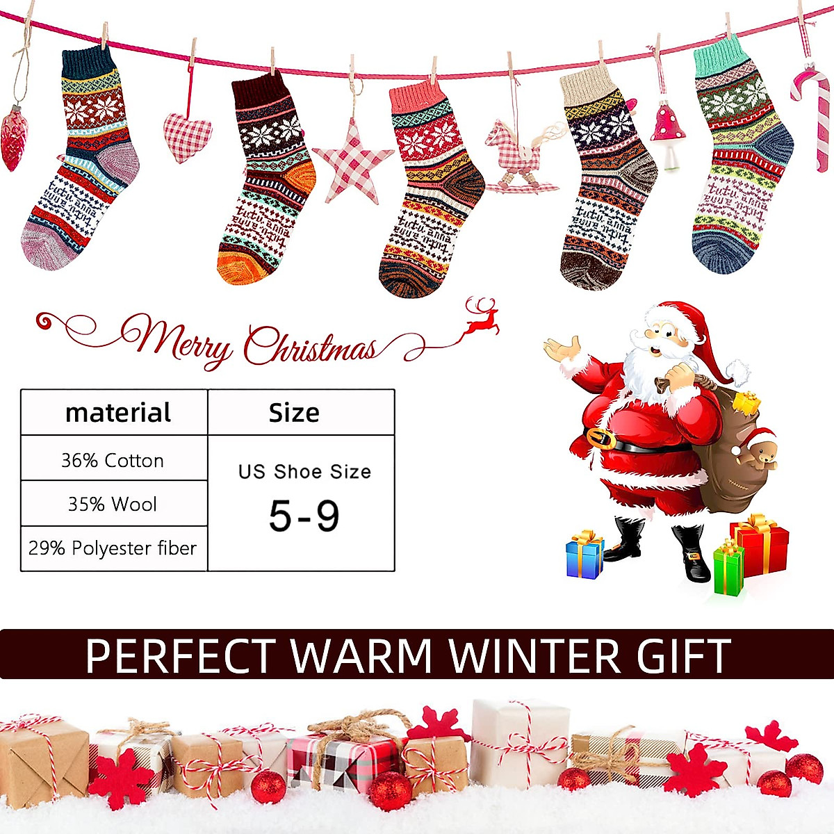 Airabc Wool Socks for Women, 5 Pairs Winter Socks for Women, Warm Socks for Women, Thermal Socks for Women for Women Gift Socks Women