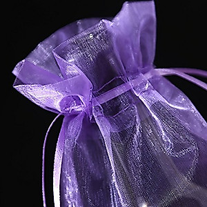 NUOMI 20 Pack Wine Organza Bags Drawstring Gift Wrapping Packages Wedding Party Favors Long Pouches Home Decor Supplies, Purple