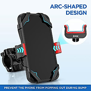 IPOW Motorcycle Phone Mount, Bike Phone Mount Holder, Universal Cell Phone Bicycle & Motorcycle Handlebar Phone Holder, Compatible with Smartphones 13/12/11/X/XR/XS/8/7,Galaxy S20/S10/S9