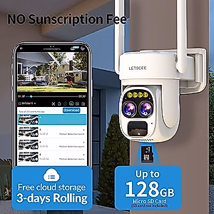 LETSCEE Security Cameras Wirelss Outdoor Solar Powered for Home Security, 360 View Outside Camera,WiFi,Motion Detection,Night Vision,PTZ,10x Hybrid Zoom PAN Tile,IP65 Weather Proof (1 Pack)
