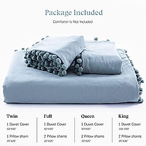 Newspin Duvet Cover Queen Size Pom Pom Fringe Blue,3Pcs Soft Breathable 100% Washed Microfiber Boho Bedding Duvet Cover Set with Zipper Closure,1 Duvet Cover(90"X90") and 2 Pillow Shams(No Comforter)