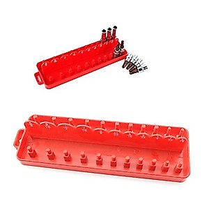 PZRT Socket Organizer Tray 1/4" Socket Holder Tool Garage Storage Tool Plastic Home Tool Rack Tray Organizer, Red