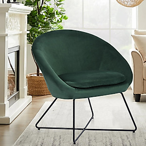 FurniutreR Mid-Century Living Room Velvet Chiar Single Sofa Comfy Upholstered Lounge Arm Leisure Accent Chair, Dark Green