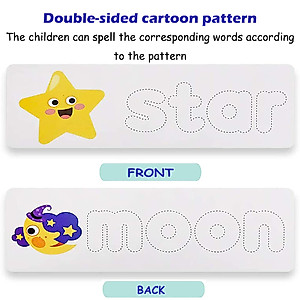 Wooden Toddler See and Spelling Learning Toy Matching Alphabet Word Game with 56 Different Words on 28 Two-Sided Cognitive Cards Letter Jigsaw Puzzle Toys for Kid’s Montessori Preschool Education