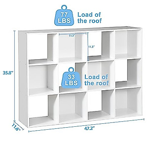 SUPER DEAL 12-Compartment Open Shelf Bookcase 47 inch Wide Bookshelves Wood Storage Organizer Display Cabinet with 6 Removable Back Panels for Living Room Bedroom, Vertical or Horizontal, White