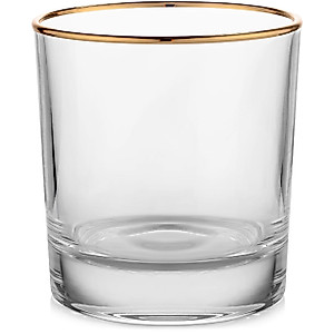 Whiskey Glasses Set of 4 Simple Design with 24K Gold Rim | Bar Glasses | Old Fashioned Tumblers | Lowball Glasses | Rocks Glasses | Standard12 OZ Drinking Glass