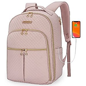 BAGSMART Laptop Backpack Women, Lightweight Travel Backpack for Women, 15.6" Multi-compartment Black College Backpack Stylish Bookbag with USB Charging Hole, Pink