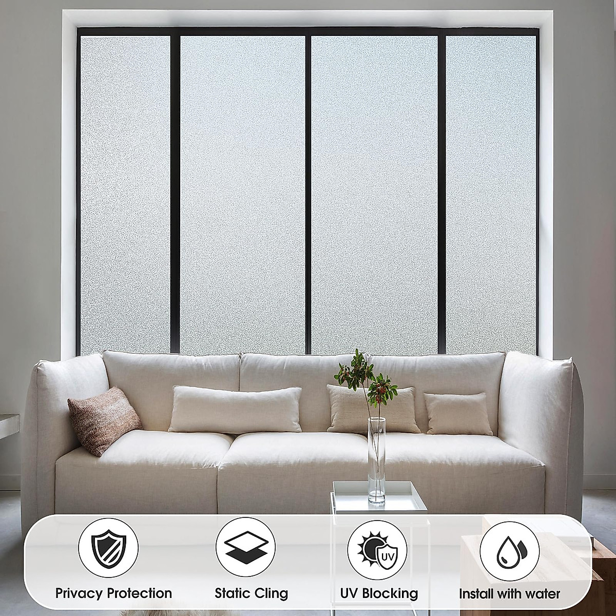 Coavas Window Privacy Film Frosted Glass Window Film Non Adhesive Static Cling Window Tint Film for Bathroom Door Vinyl Frosting Stickers Heat Control Home Winter Coverings(17.5 x 78.7 Inch, Pure)